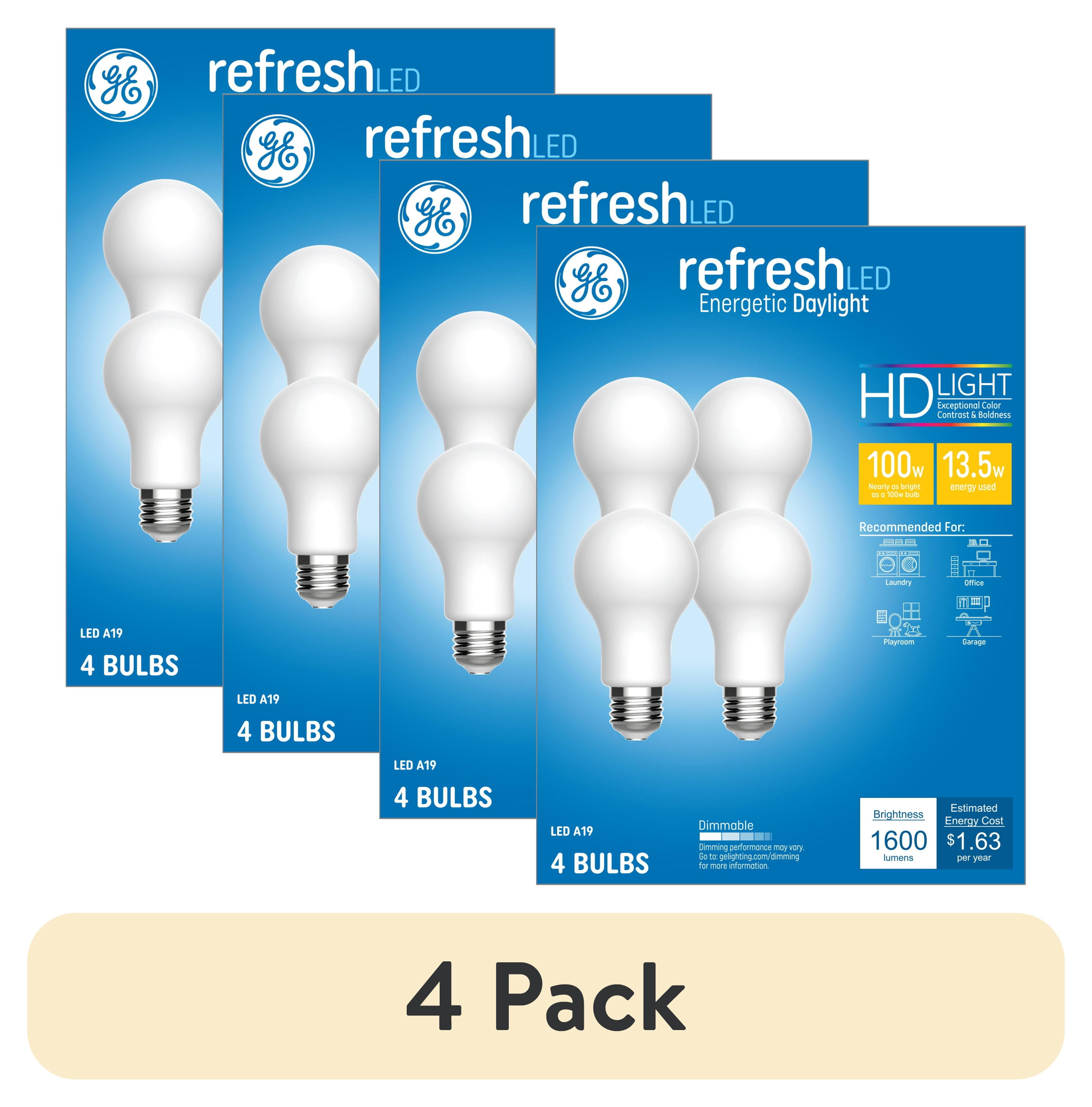 (4 pack) GE Refresh HD LED Light Bulbs, 100 Watt, Daylight, A19 Bulbs ...