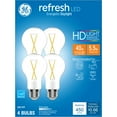 GE Refresh HD LED Light Bulbs, 40 Watts, Daylight, A19 Bulbs, Medium Base, Clear Finish, 4pk ...
