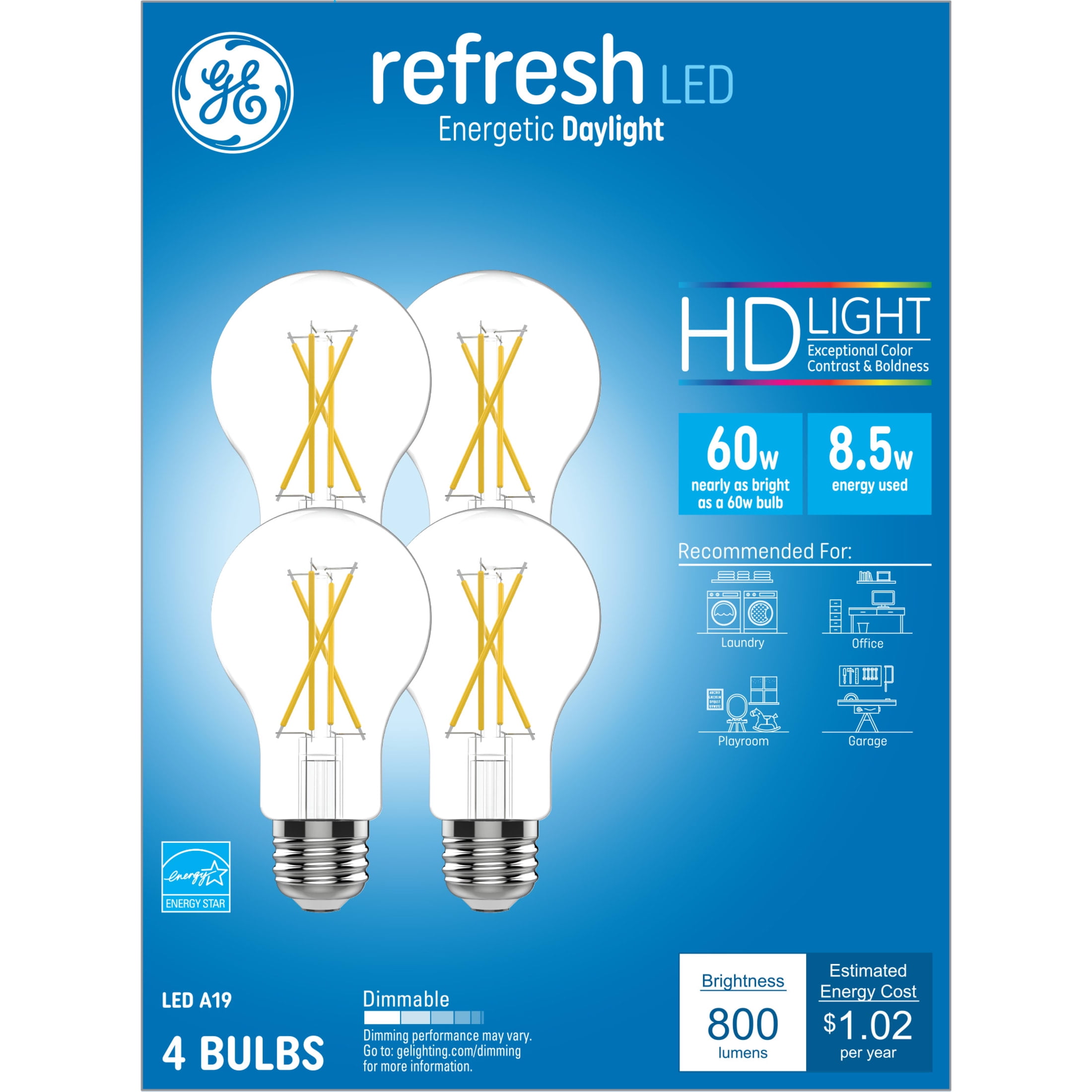 GE Refresh HD LED Light Bulbs, 60 Watt, Daylight, A19 Bulbs, Medium ...