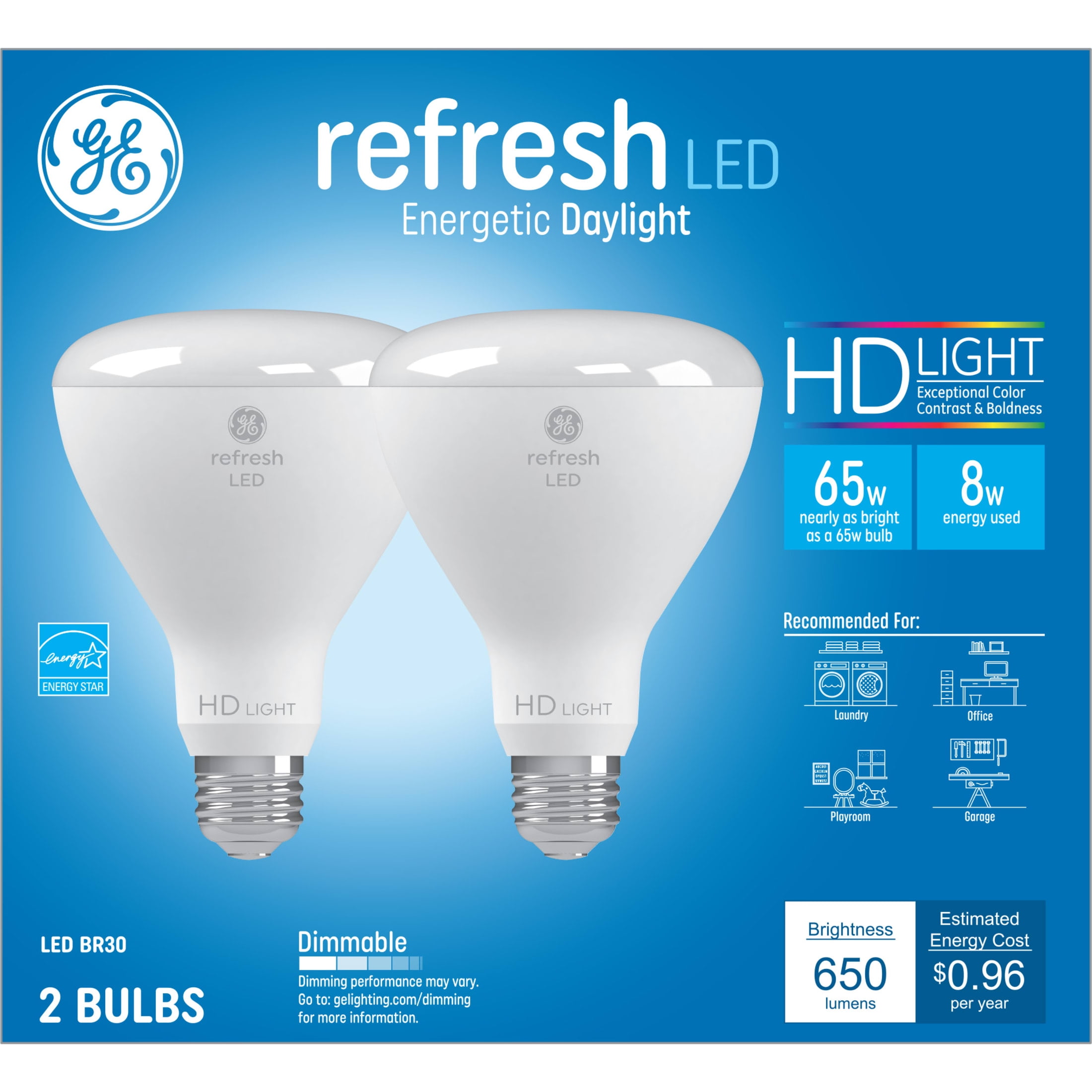 GE Refresh HD LED Light Bulbs, 65 Watt, Daylight, BR30 Floodlights ...