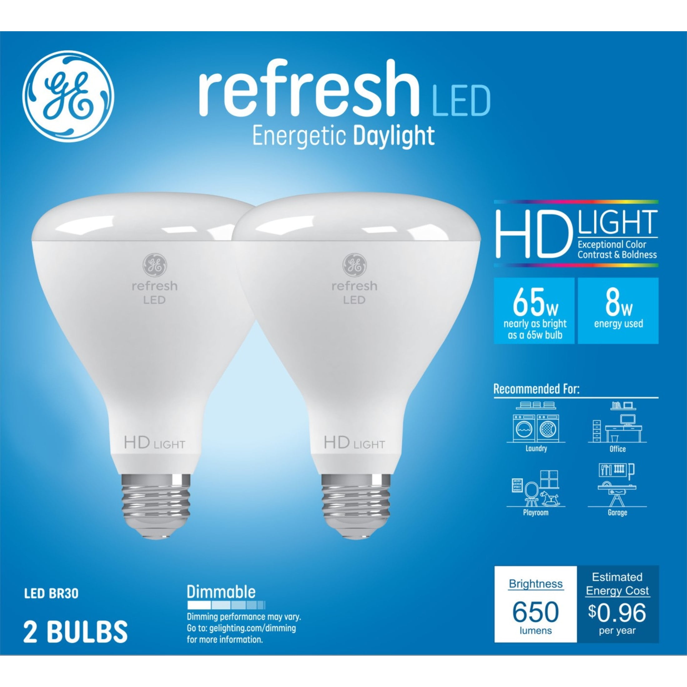 GE Lighting HD LED Light Bulbs 65W Daylight BR30 Floodlights Dimmable ...