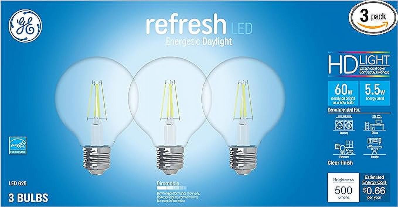 GE Refresh LED Light Bulbs, 60 Watt Eqv, Daylight, G25 Globe Bulbs ...
