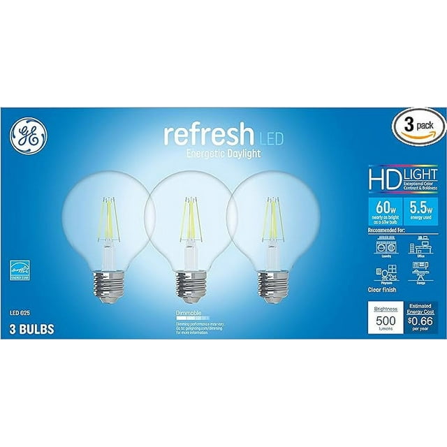 GE Refresh LED Light Bulbs, 60 Watt Eqv, Daylight, G25 Globe Bulbs ...