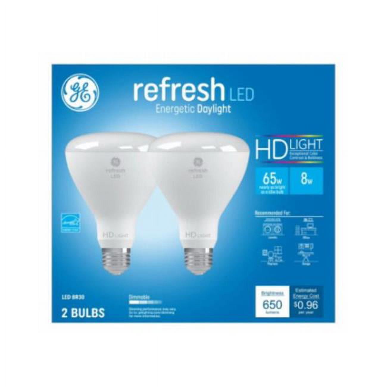 GE 93129888 LED HD+ Refresh Light Bulbs, BR30 Medium Base, 8 Watt, 2-Pk ...