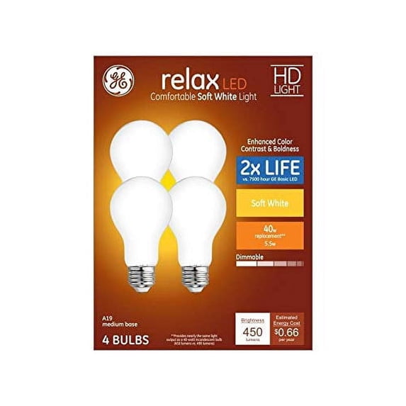 GE Relax HD 40W Equivalent Dimmable Soft White A19 LED Light Bulbs ...