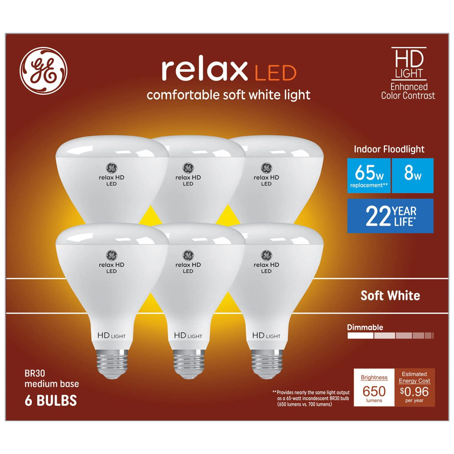 GE Relax 6-Pack 65 W Equivalent Dimmable Soft White Br30 LED Light ...