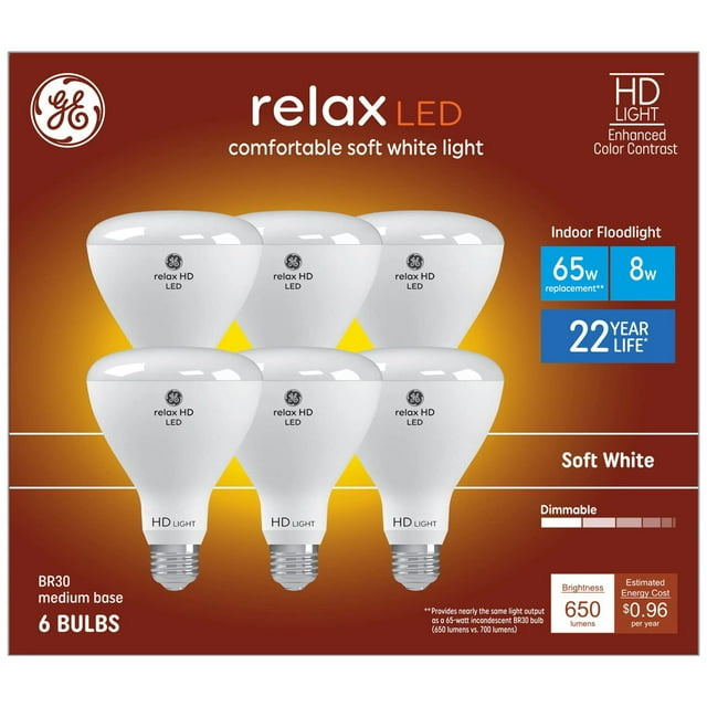GE Relax 6-Pack 65 W Equivalent Dimmable Soft White Br30 LED Light ...