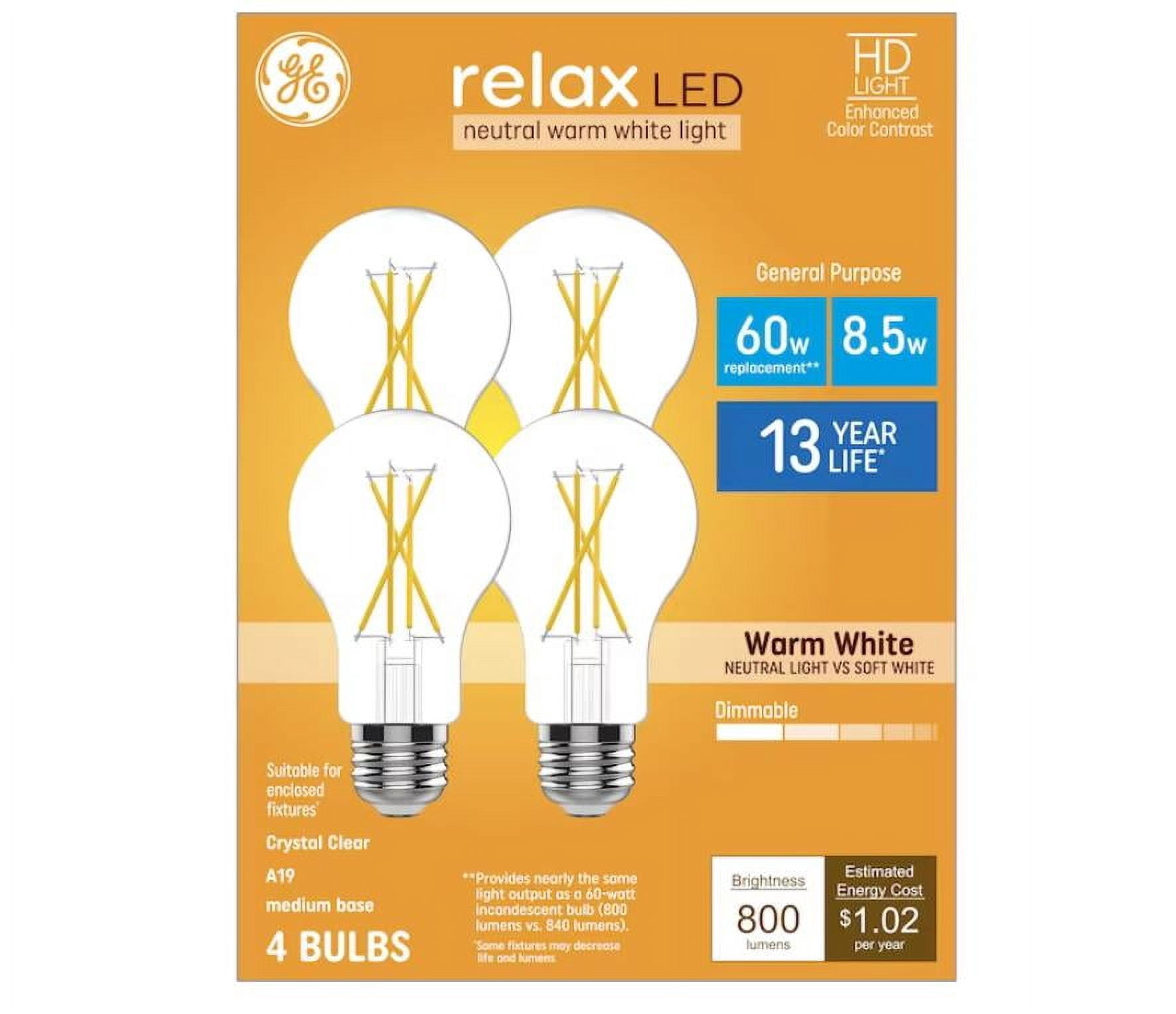 GE Relax HD 60-Watt EQ A19 Warm White Medium Base (e-26) Dimmable LED ...
