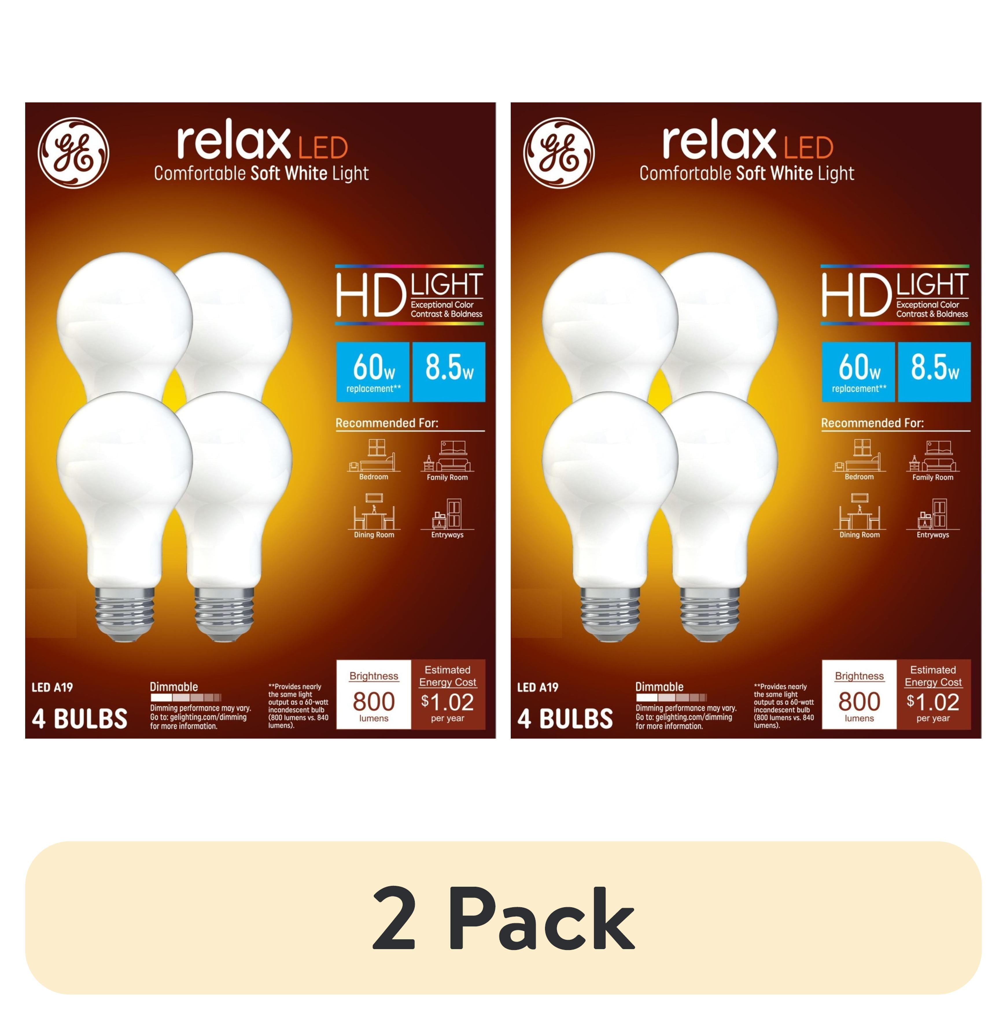 (2 pack) GE Relax HD LED Light Bulbs, 60 Watt, Soft White, A19 Bulbs, Medium Base, Frosted ...