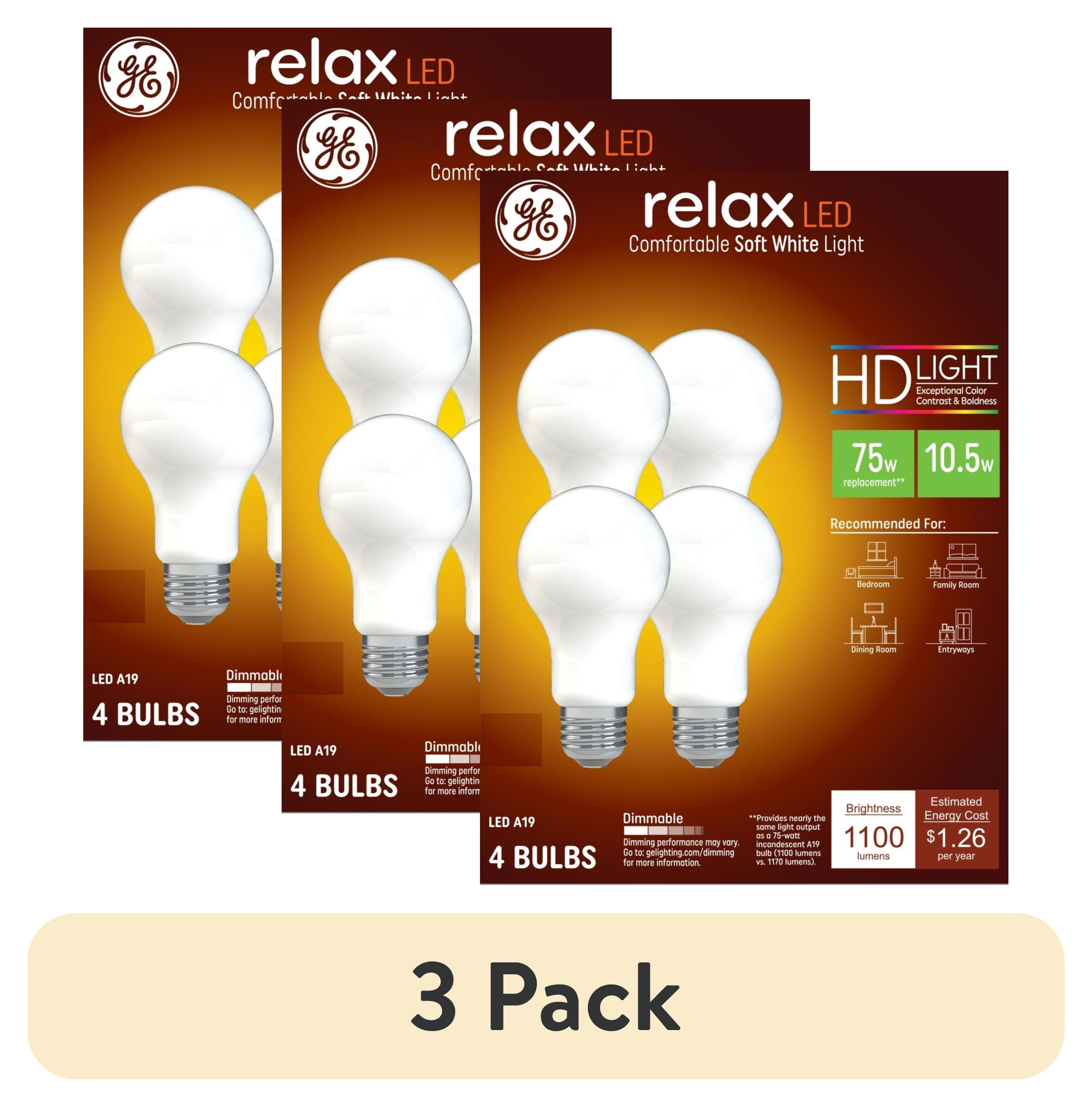 (3 pack) GE Relax HD LED Light Bulbs, 75 Watt, Soft White, A19 Bulbs, 4pk - Walmart.com