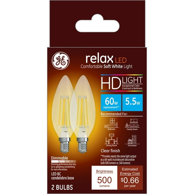 GE Relax LED Light Bulbs, Decorative Style Bulb Shape, Soft White ...