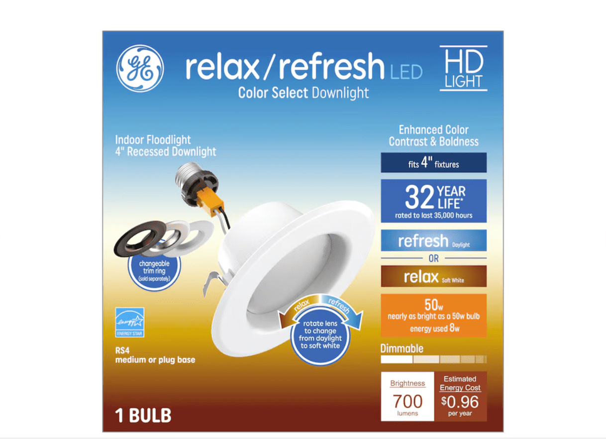 GE Relax/Refresh White 4-in 700-Lumen Switchable Round Dimmable LED ...
