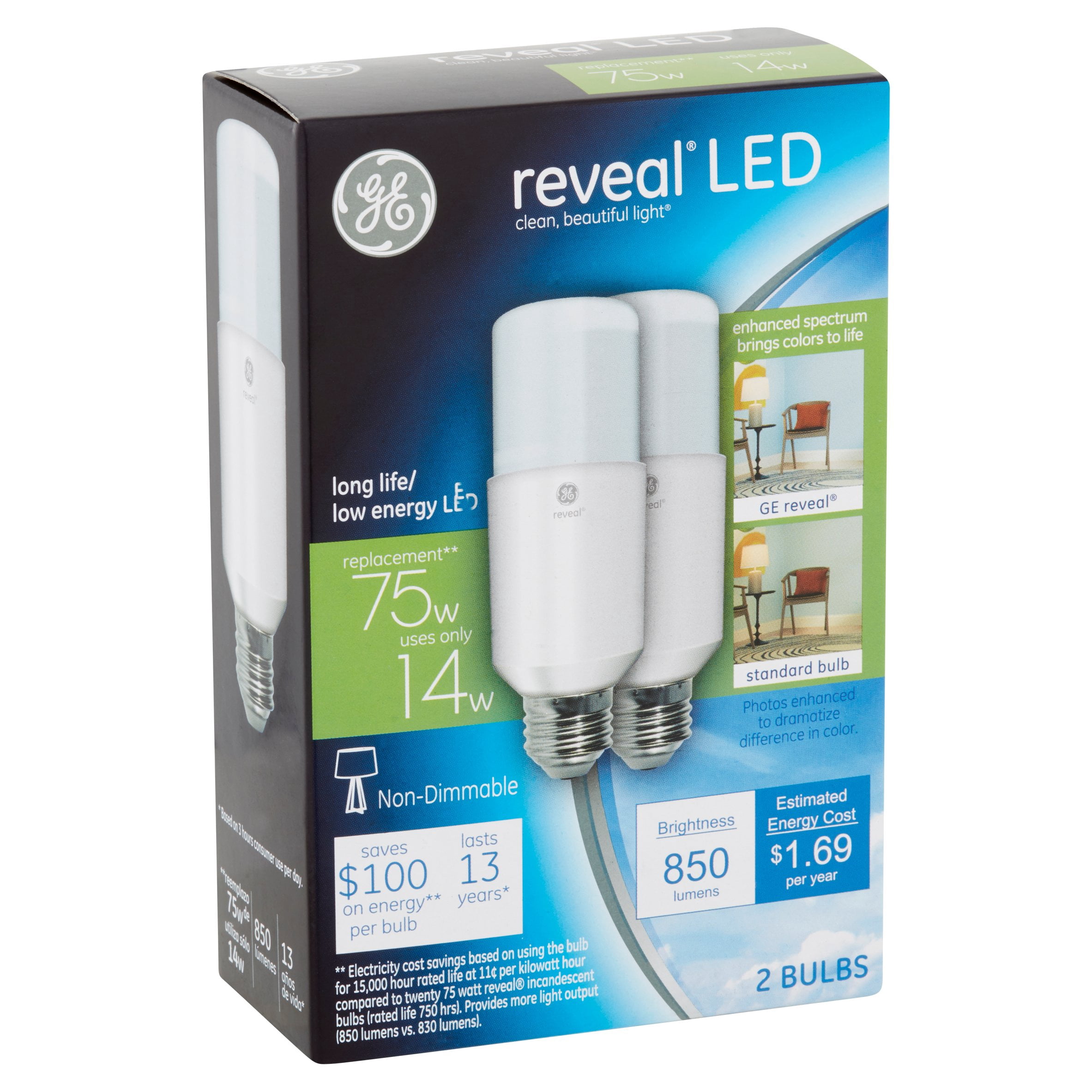 GE Lighting 36470 Reveal LED Bright Stik Light Bulb with Medium Base 14 ...