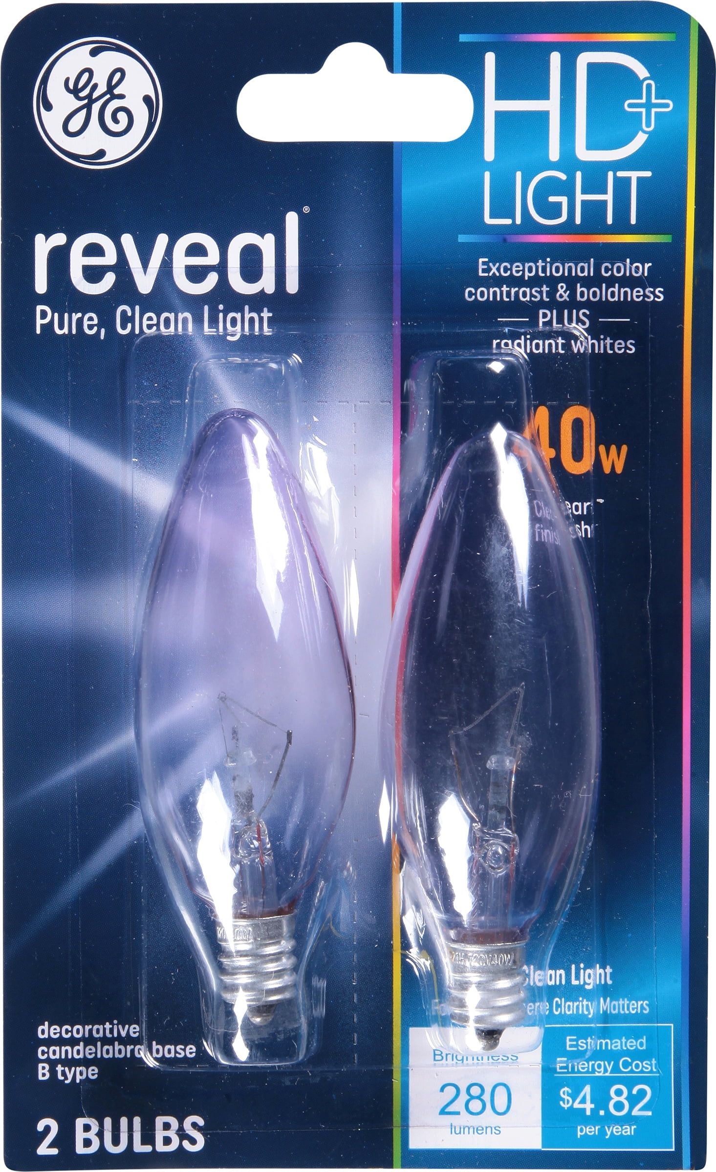 GE Reveal 40 W B10 Decorative Incandescent Bulb E26 (Medium) Soft White ...
