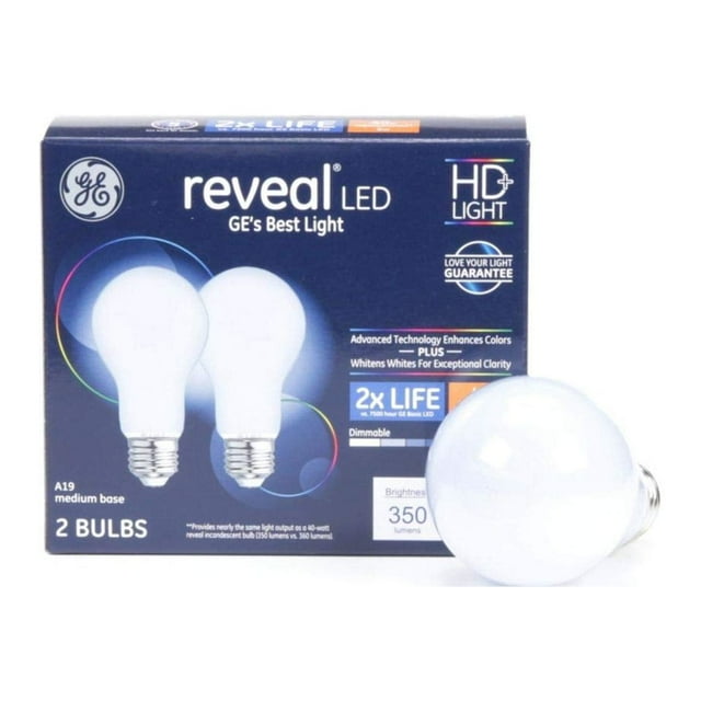 GE Reveal 40-Watt EQ A19 Color-Enhancing 44904 Dimmable LED Light Bulb (2-Pack) - Walmart.com