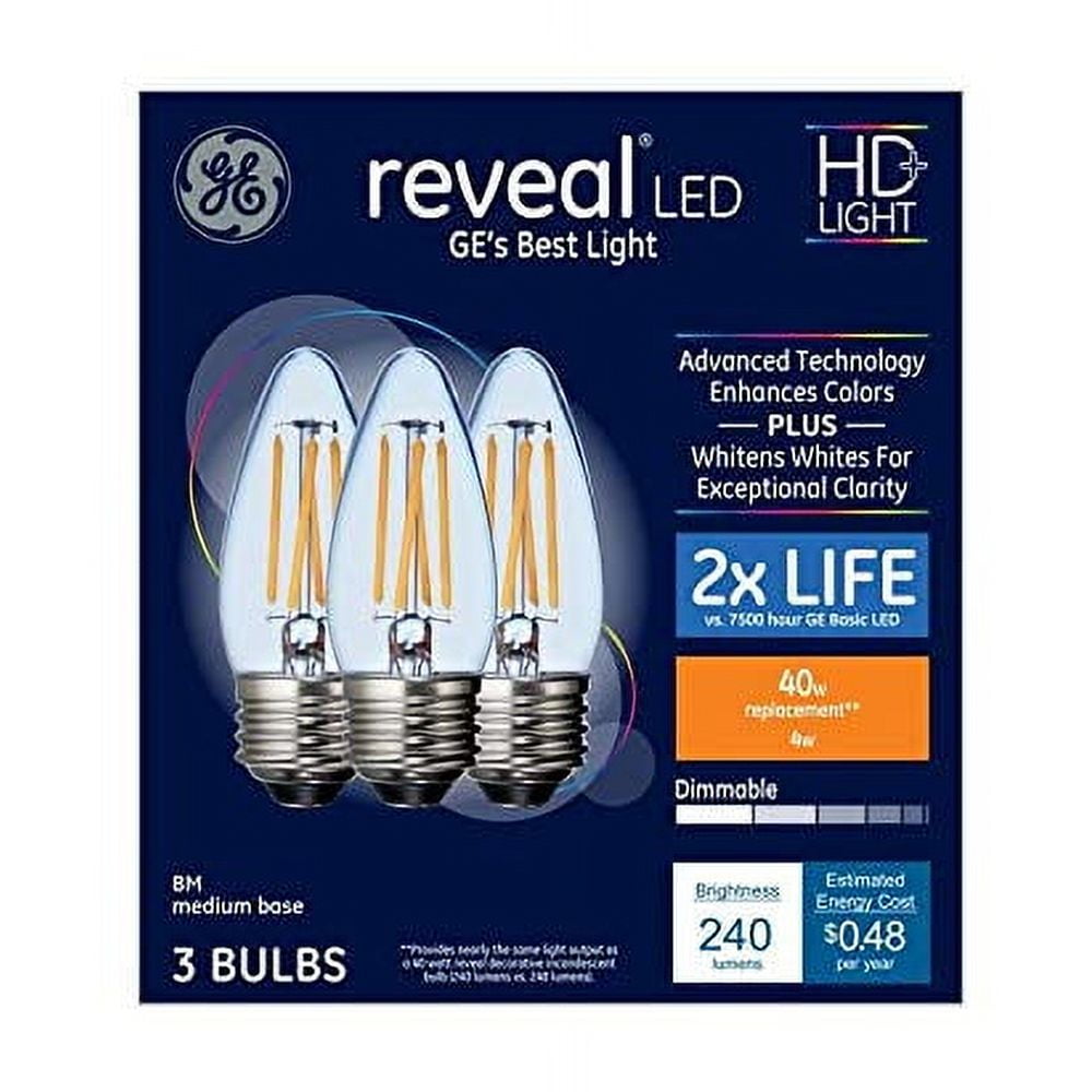 GE Reveal 40-Watt EQ Color-Enhancing Dimmable Candle Light Bulb (3-Pack ...