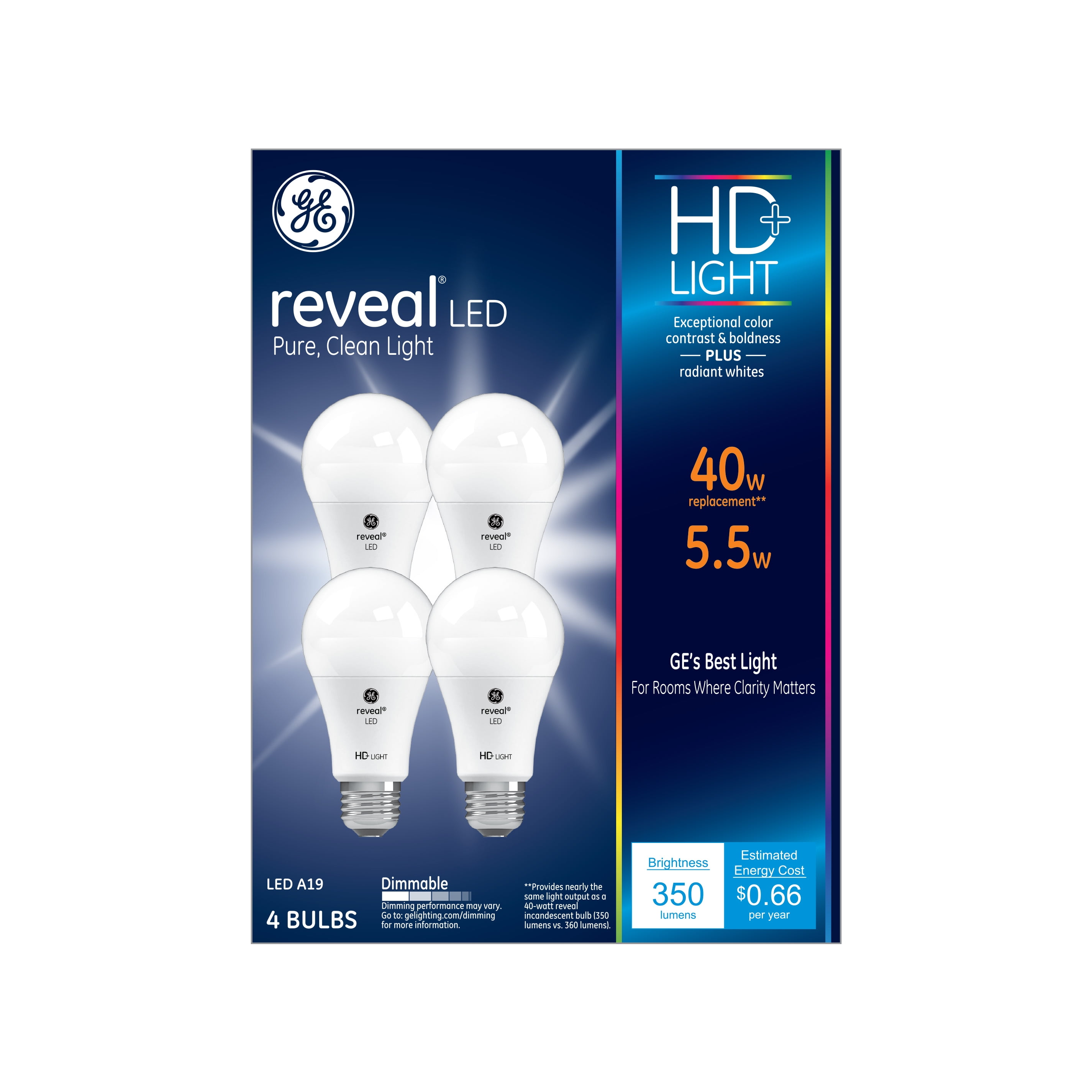 GE Reveal HD+ 5.5-Watt (40W Equivalent) LED General Purpose Light Bulbs ...