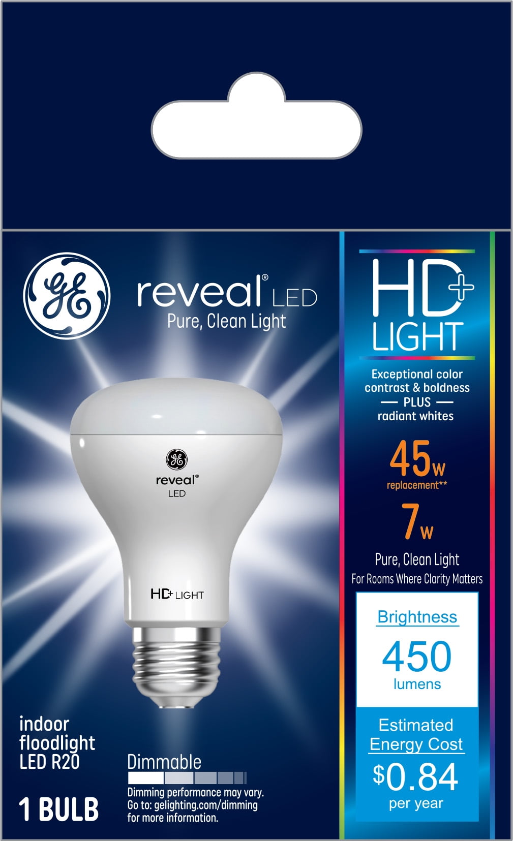 GE Reveal HD+ LED Floodlight, 45 Watt Eqv, R20 Indoor Light Bulb ...