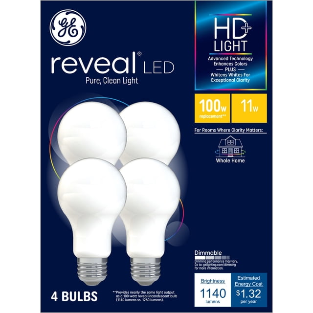 GE Reveal HD+ LED Light Bulbs, 100 Watt, A19 Bulbs, Medium Base ...