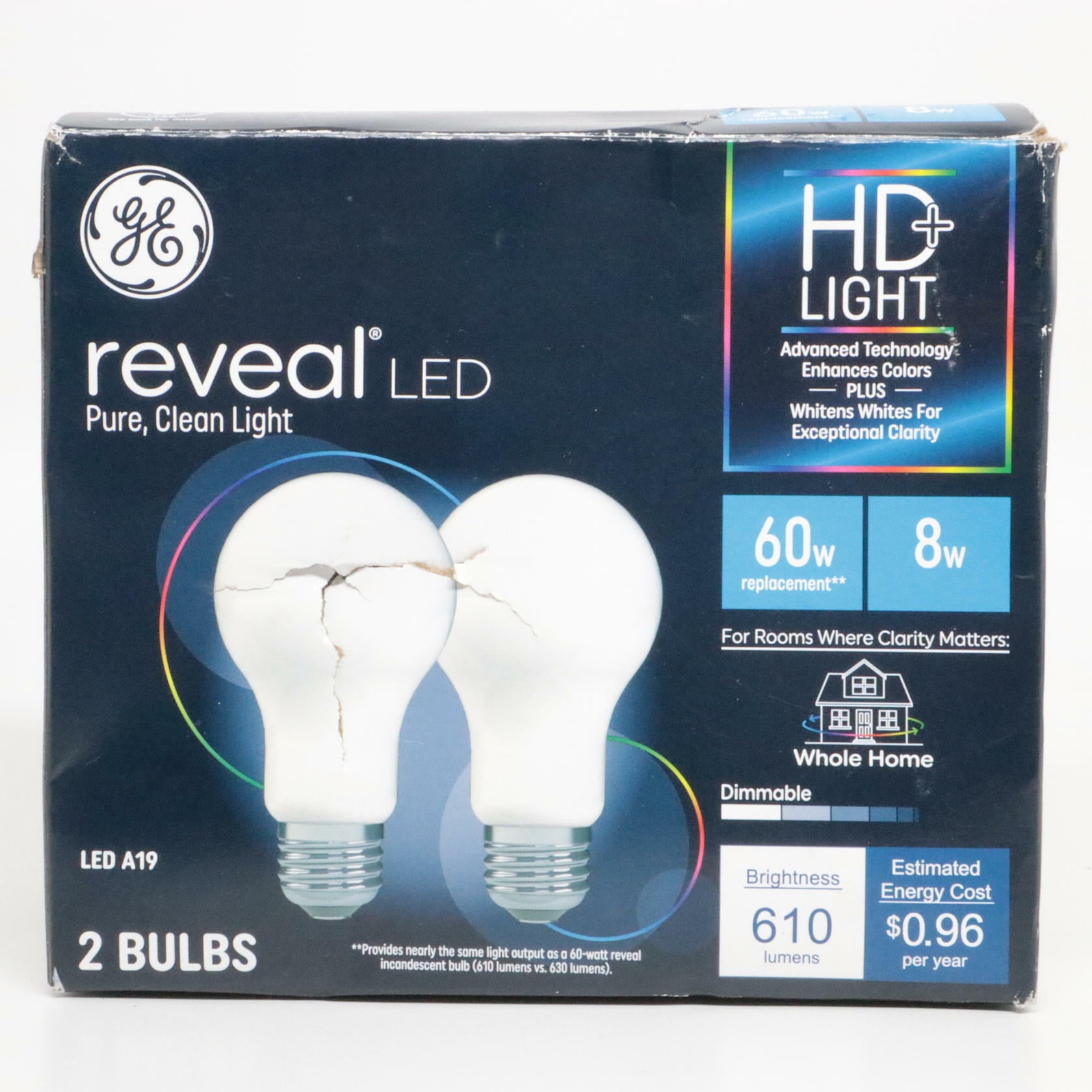 GE Reveal LED Light Bulbs, 9 Watt (60 Watt Equivalent) HD+ Light ...