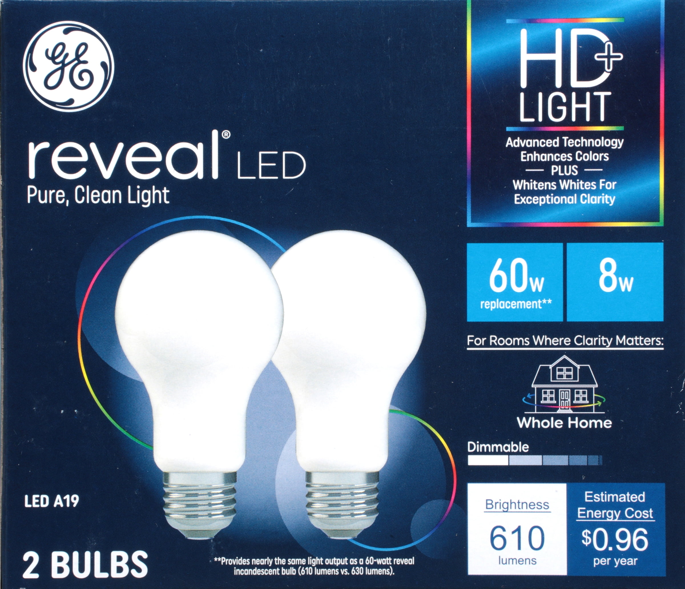 GE Reveal LED Light Bulbs, 9 Watt (60 Watt Equivalent) HD+ Light ...