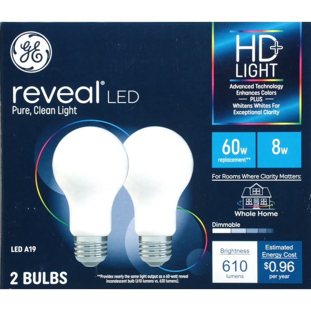 GE Reveal LED Light Bulbs, 9 Watt (60 Watt Equivalent) HD+ Light ...