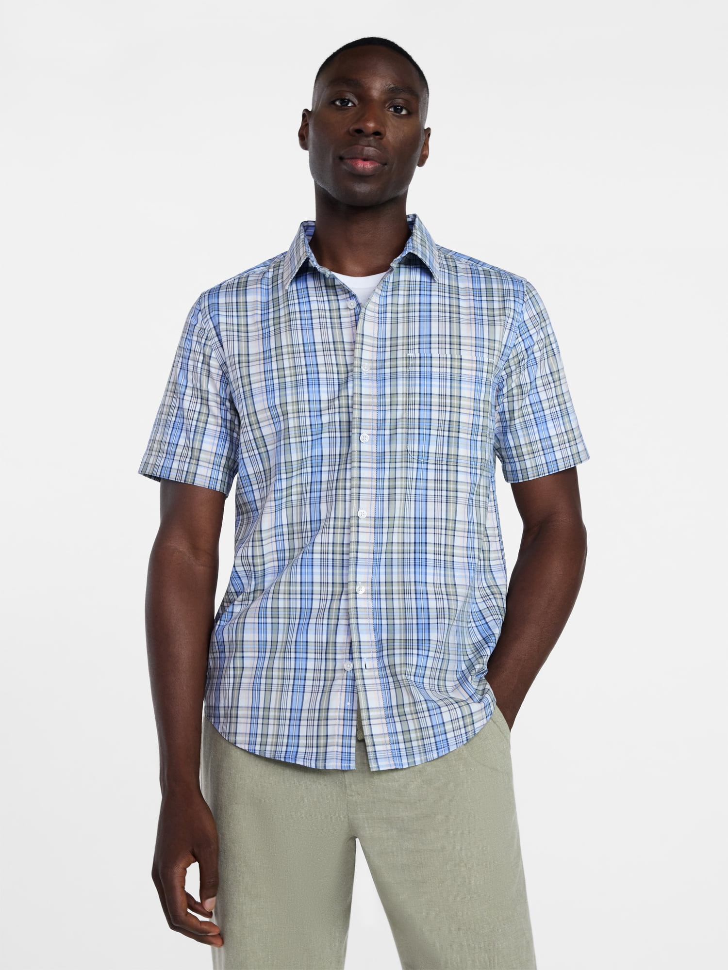 George Men's and Big Men's Button Up Performance Shirt with Short ...