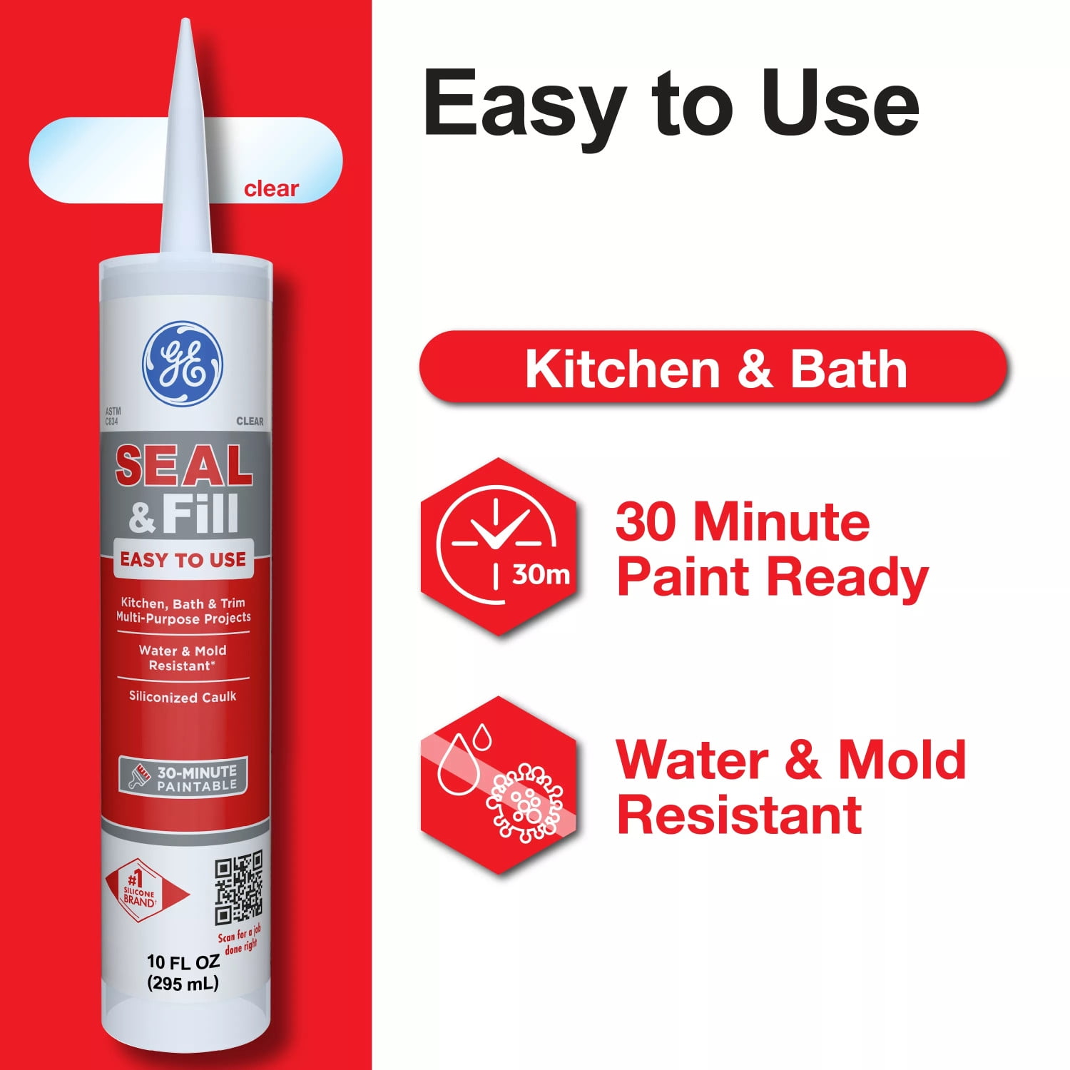 GE Seal And Fill Multipurpose Kitchen & Bath, Pack of 1, Clear 10 fl oz ...