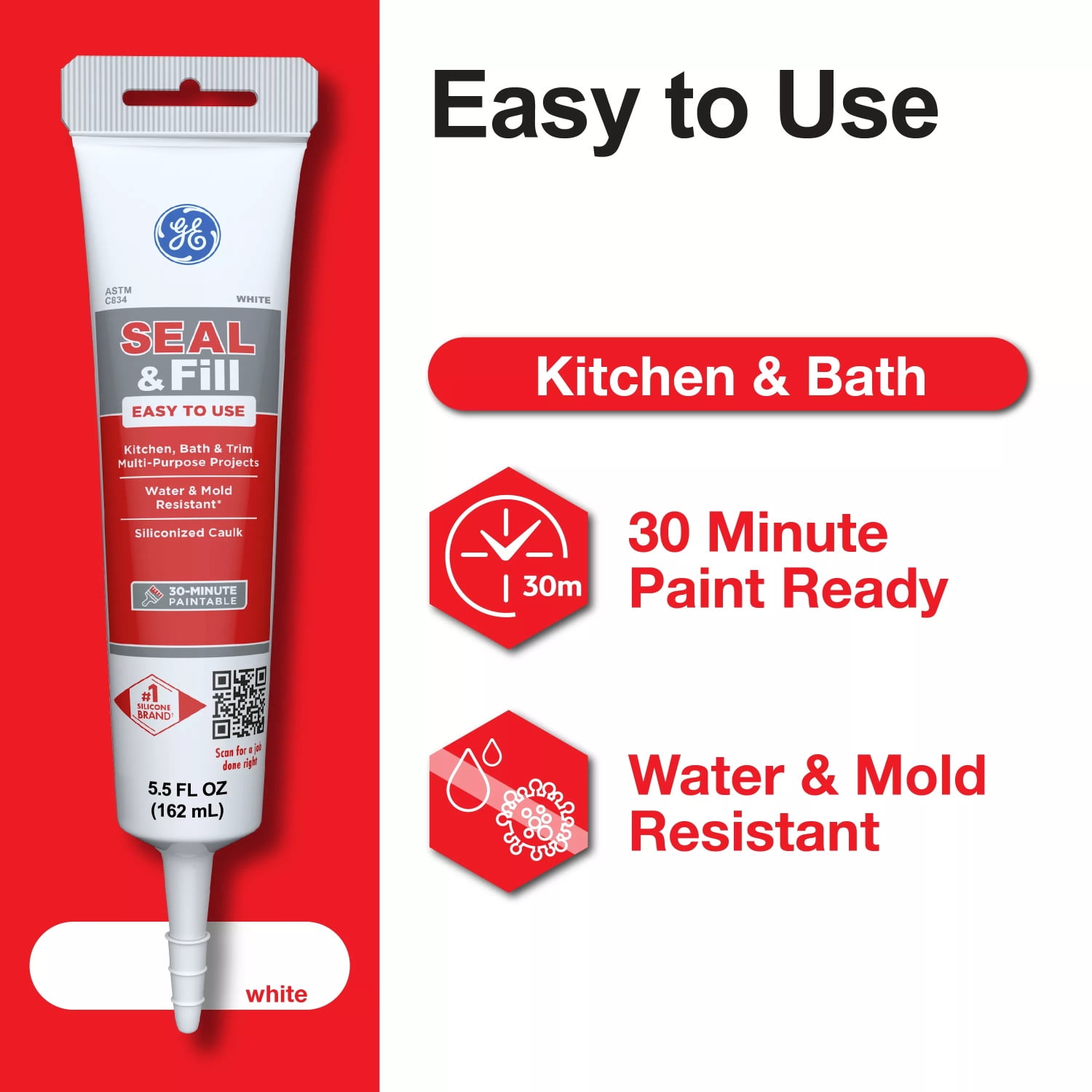 GE Seal And Fill Multipurpose Kitchen & Bath, Pack of 1, White 5.5 fl ...