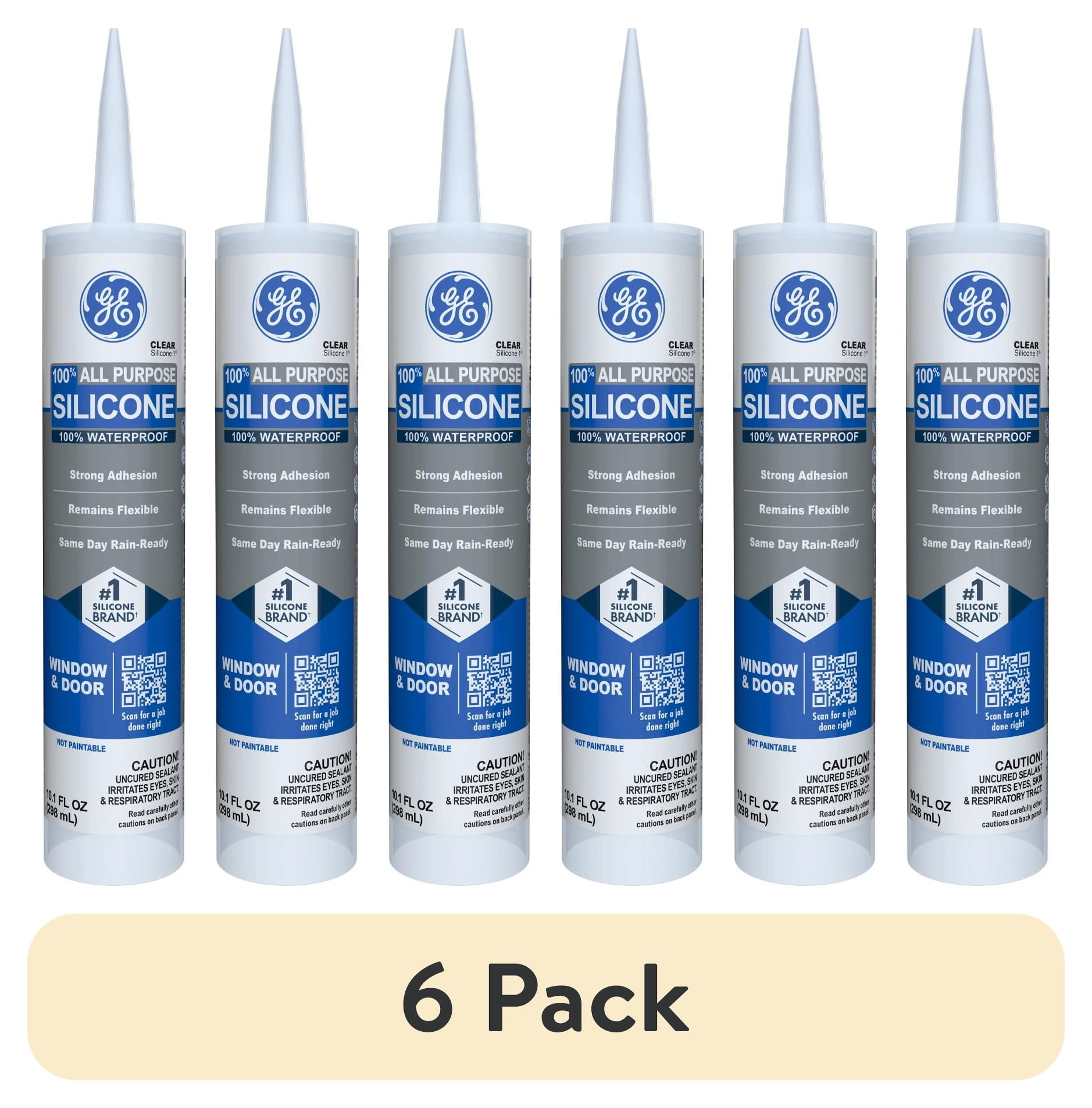 (6 pack) GE Silicone 1 All Purpose Sealant Window & Door, Pack of 1, Clear 10.1 fl oz Cartridge ...