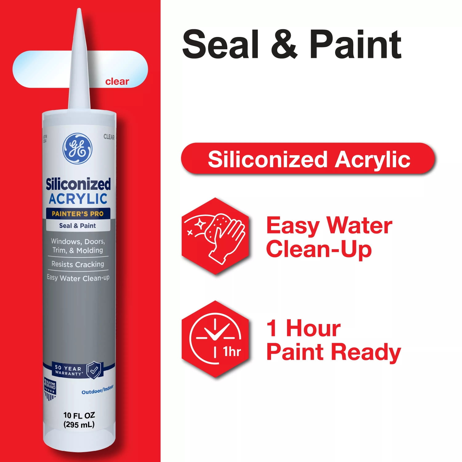 GE Siliconized Acrylic Painters Pro Sealant Seal & Paint, Pack of 1 ...