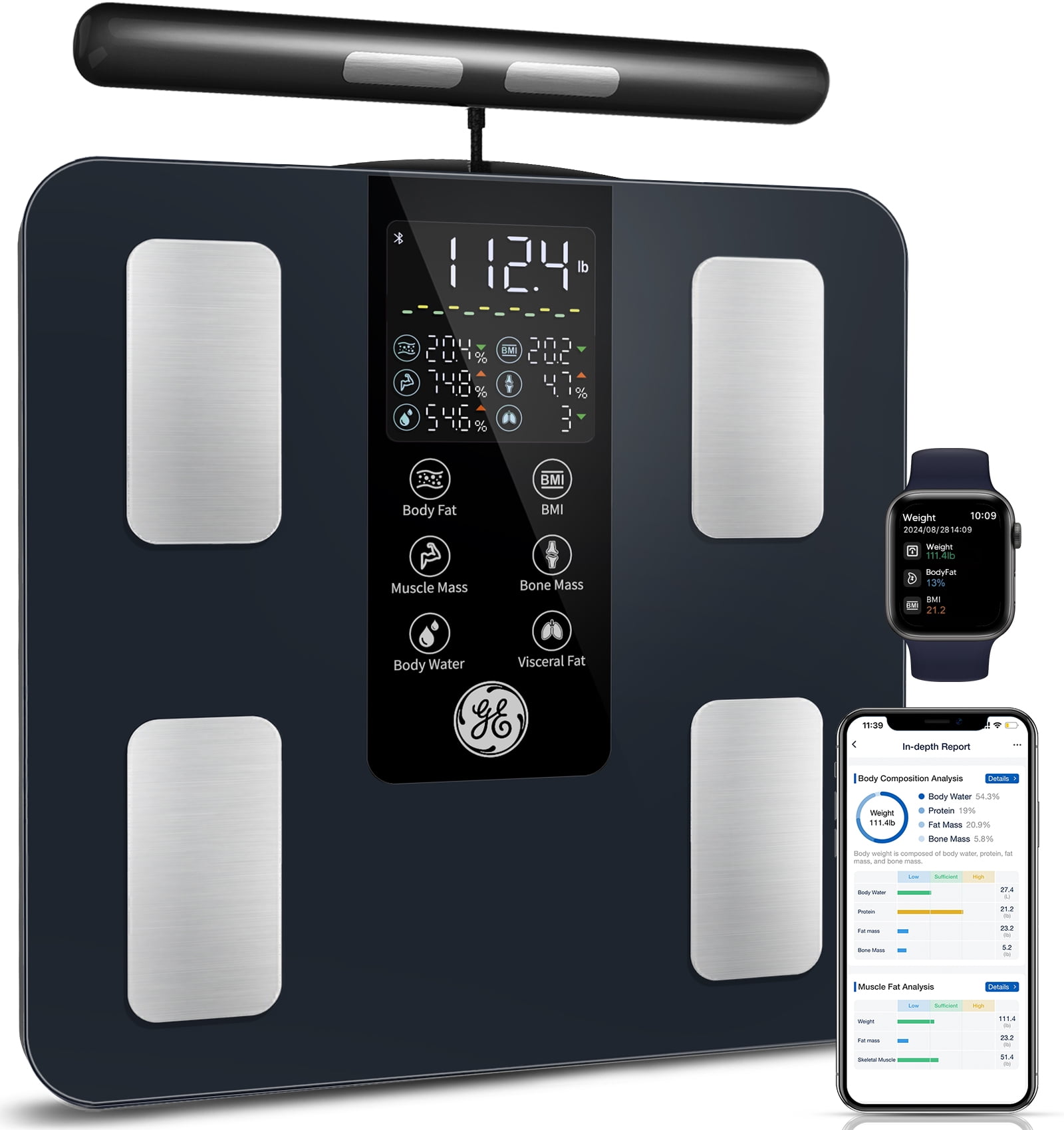 GE 8-Electrode Body Fat Scale - Smart Bluetooth Weight Monitor for BMI ...