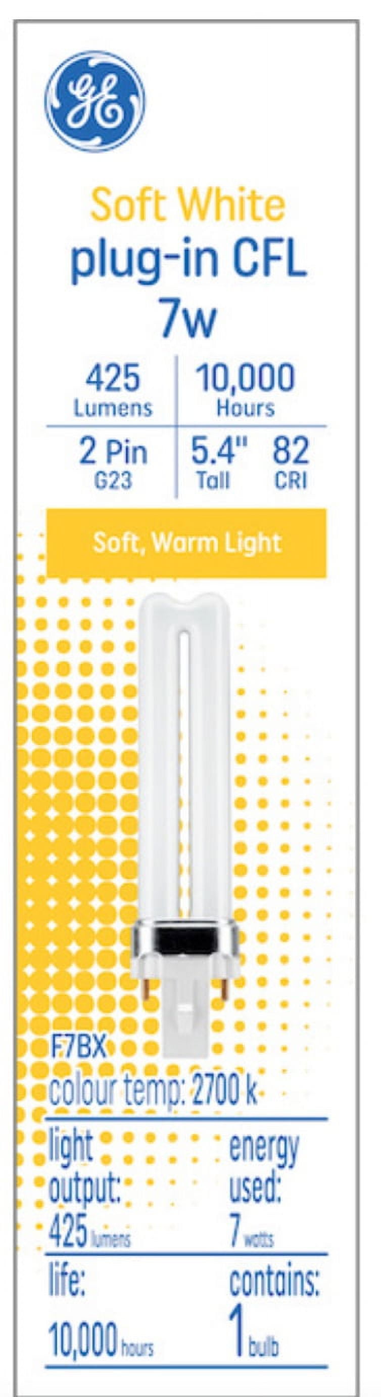 GE Soft White 7 watt Plug-in CFL G23 Base, 5.4-inch F7BX Light Bulb ...