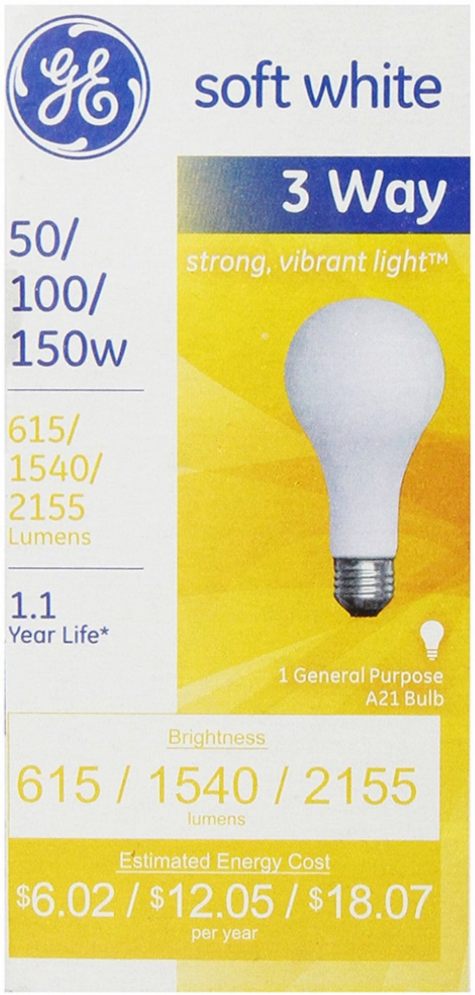 GE SoftWhite Light Bulb 3-Way 50/100/150 Watt 3 ea (Pack of 3) - Walmart.com