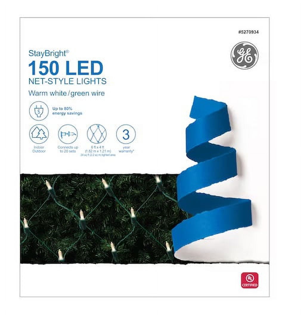 GE StayBright 150-Count Warm White LED Net-Style Christmas Lights 6ft X ...