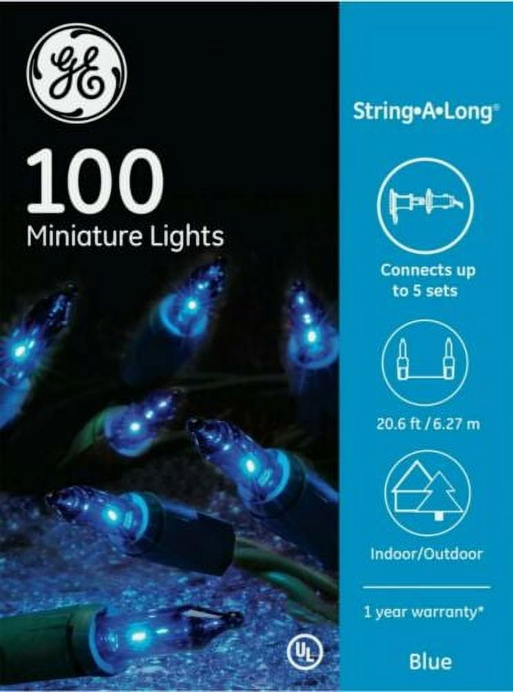 GE String-A-Long 100 Count Blue Mini Light Set Green Wire Indoor ...