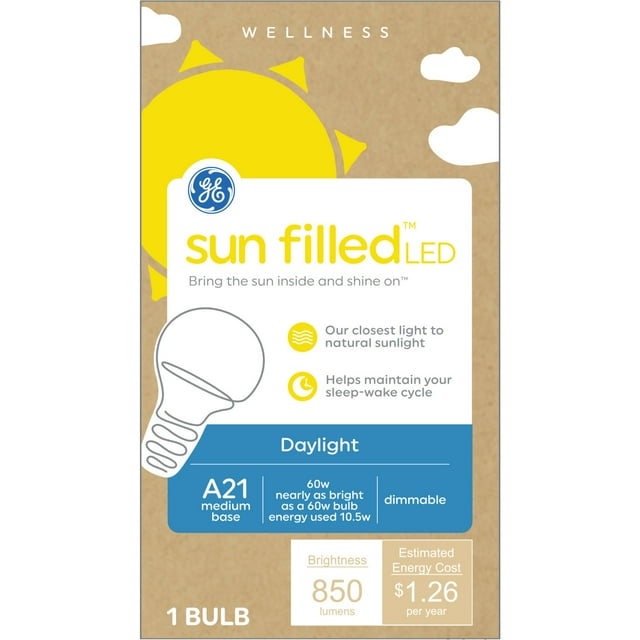 GE Sun Filled LED Light Bulbs, 60 Watt, Daylight, A21 Bulbs, Medium ...