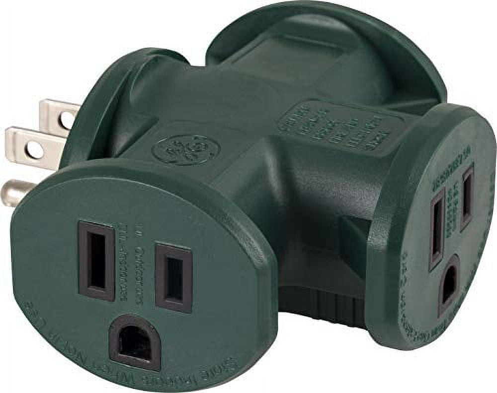 GE T-Shaped 3-Outlet Extender, 3-Prong Power Adapter, Grounded Wall Tap ...