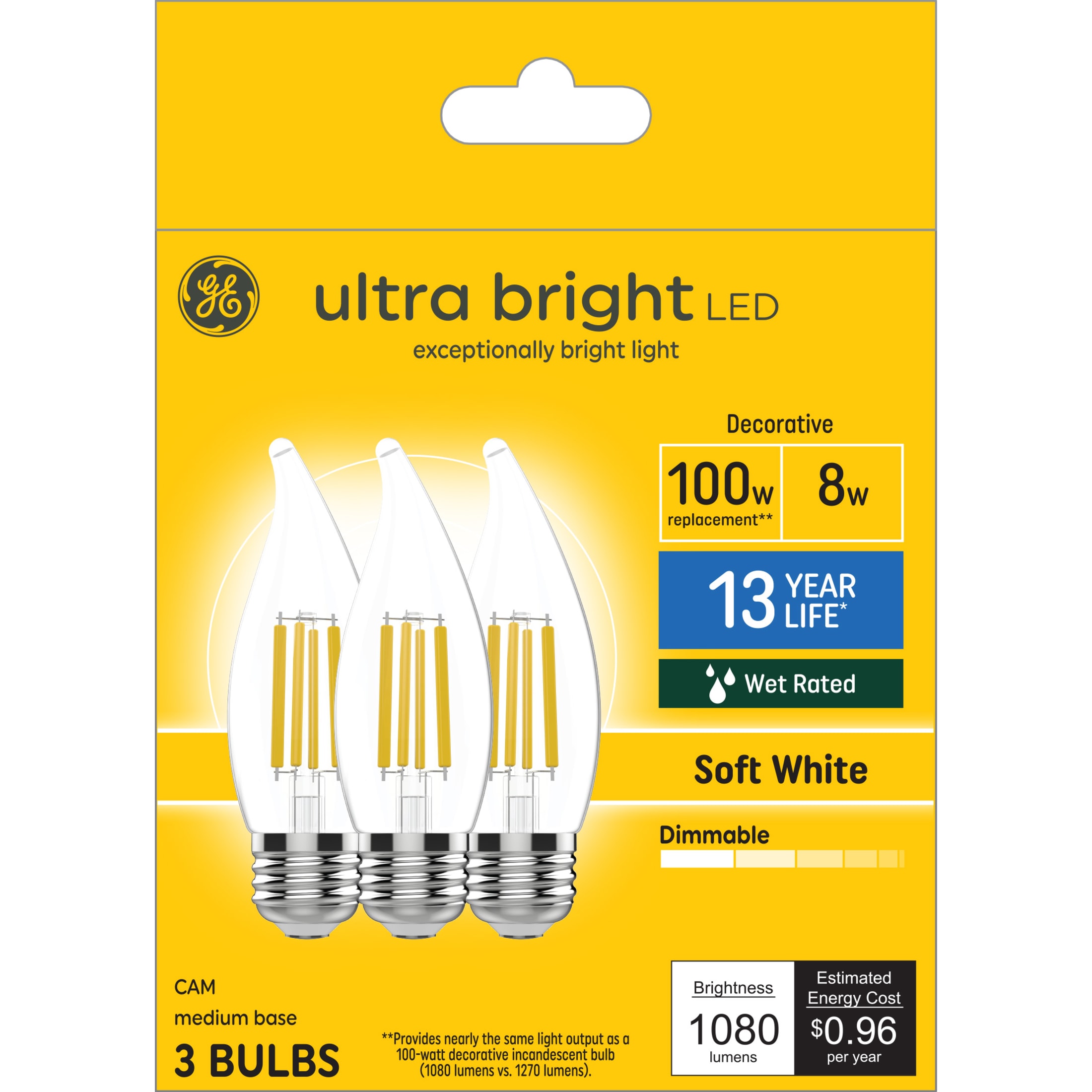 Brandclub GE Ultra Bright LED Light Bulbs 100 Watt Soft White CA12