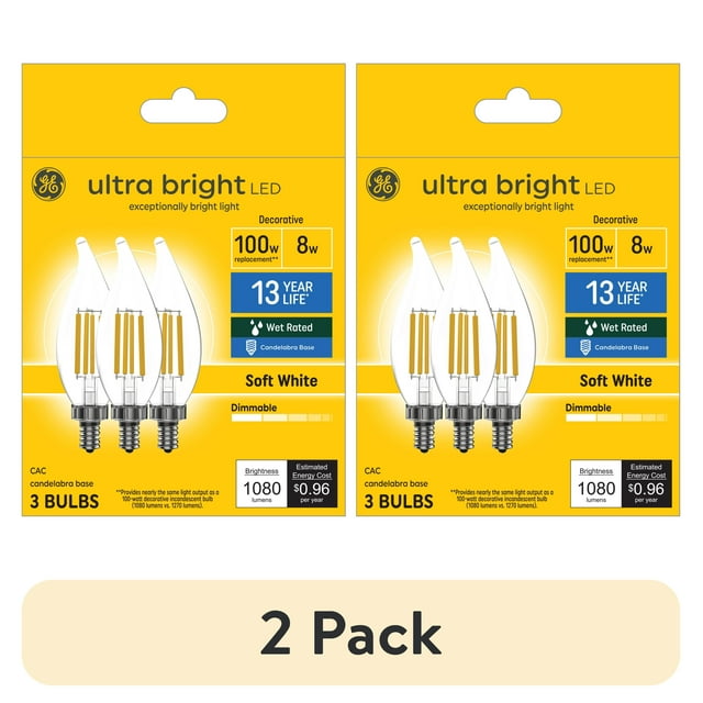 (2 pack) GE Ultra Bright LED Light Bulbs, 100 Watt, Soft White, CA12 ...