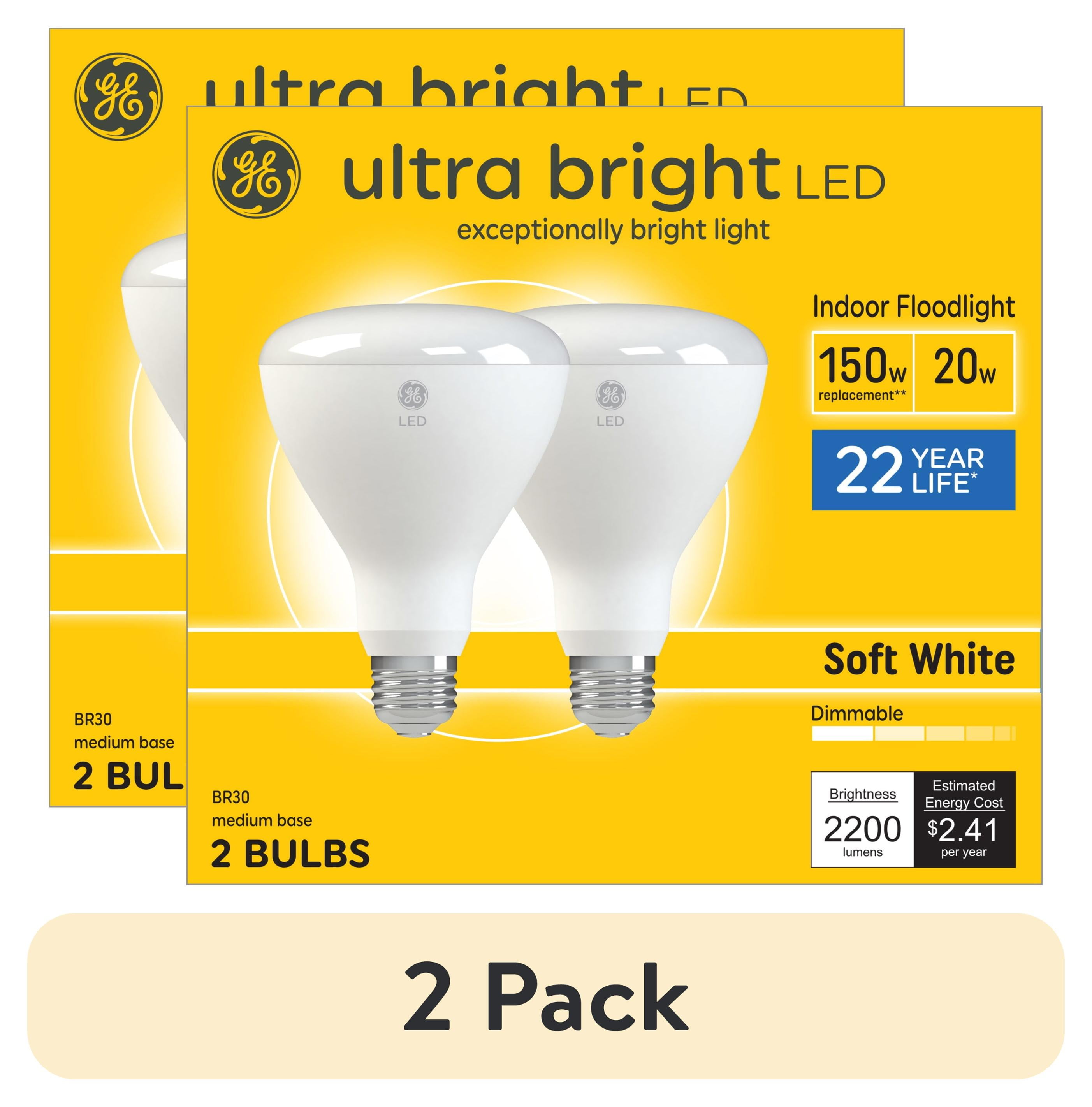(2 pack) GE Ultra Bright LED Light Bulbs, 150 Watt, Soft White, BR30 ...