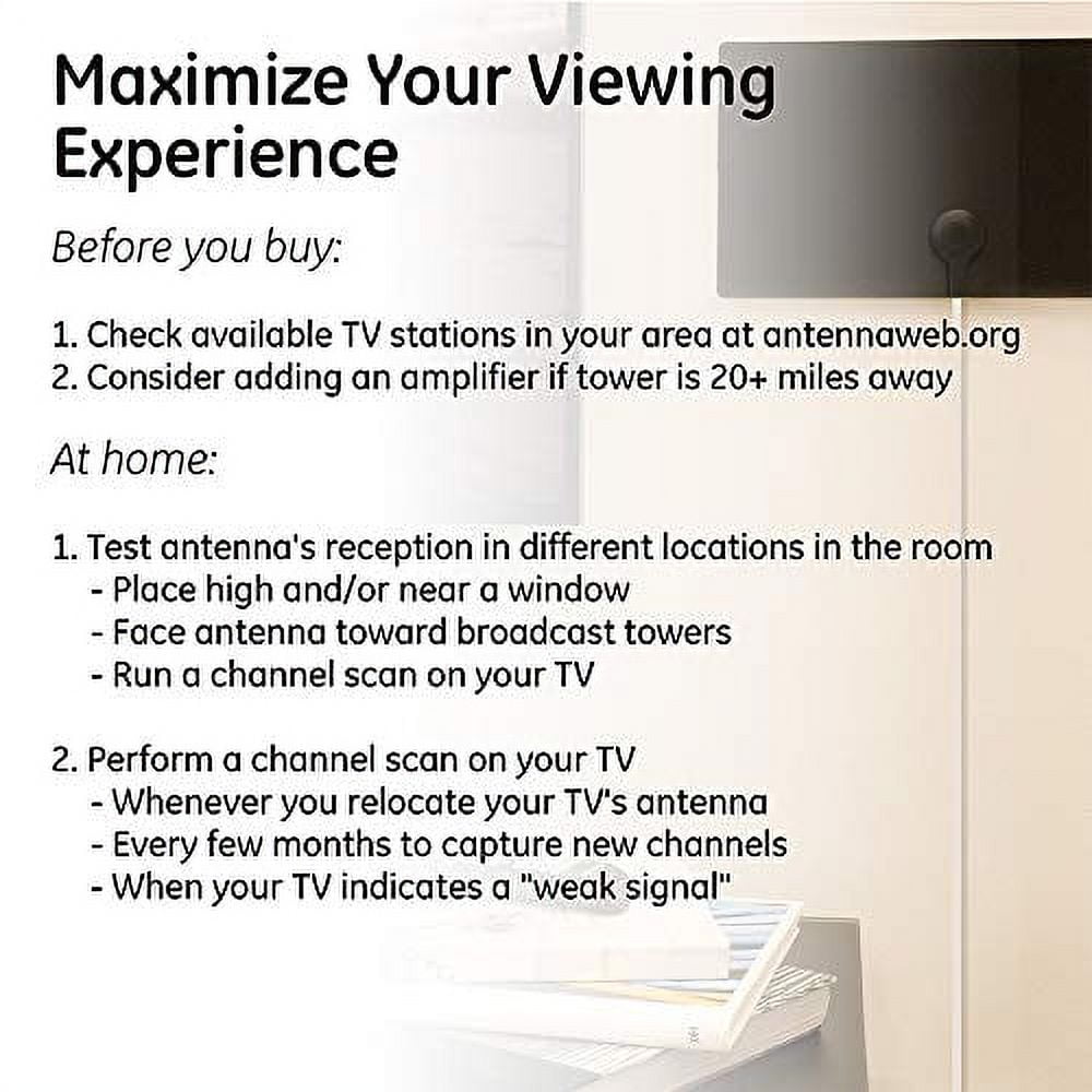 GE Ultra Edge Indoor TV Antenna, Slim Home Decor Reversible Black White ...