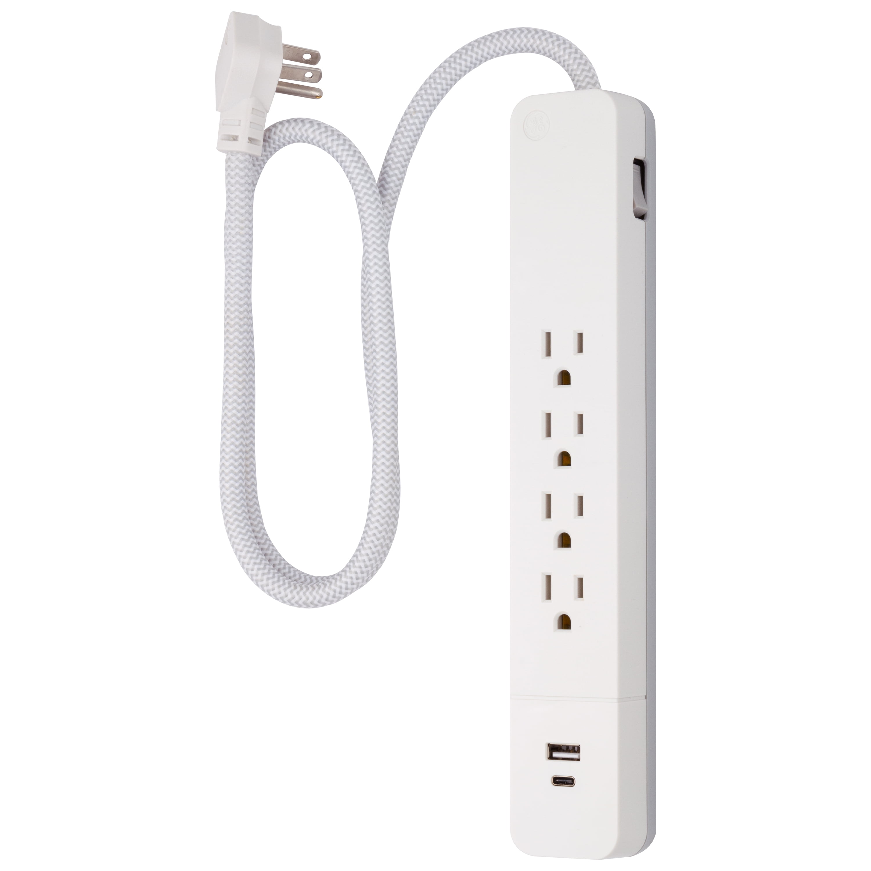 GE UltraPro 4 Outlet 1 USB/USB-C Surge Protector, 3 ft Cord, White ...