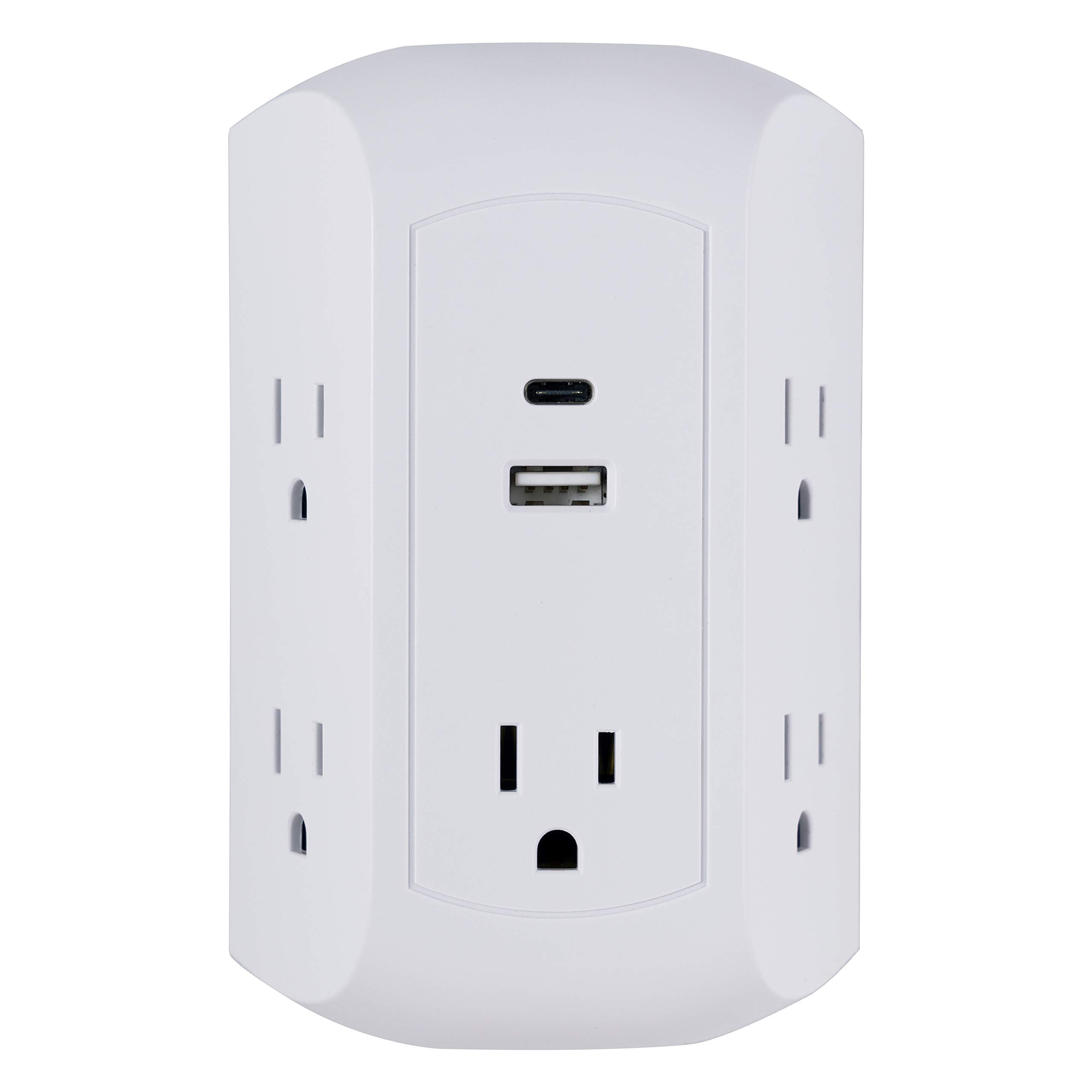 GE UltraPro 5-Outlet Extender with USB and USB-C Port, Surge Protector ...