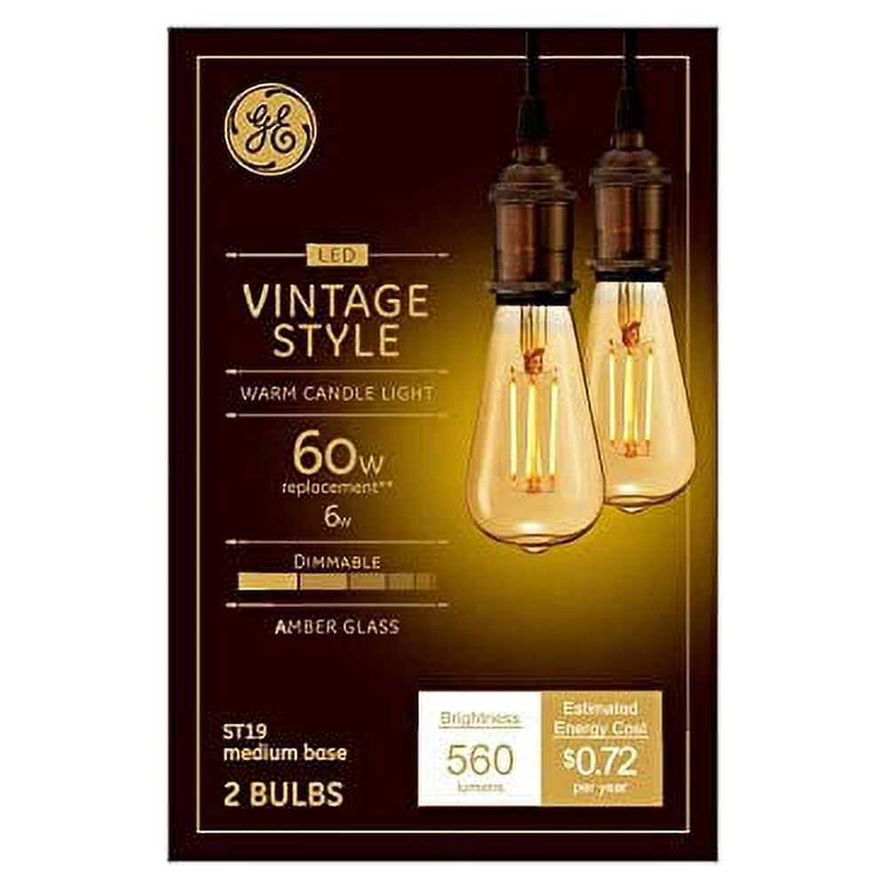 GE Vintage 2-Pack 60 W Equivalent Dimmable Amber Soft White St19 Vintage LED Light Fixture Light ...