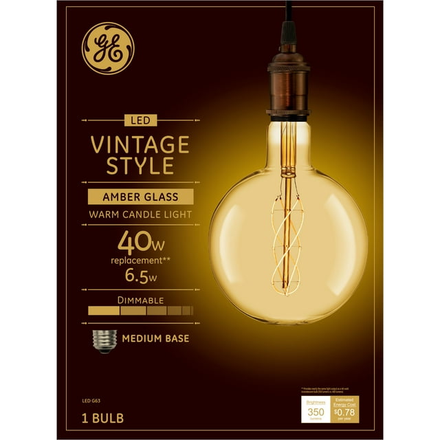 GE Vintage Style LED Light Bulb, 40 Watts, G63 Globe Bulbs, Medium Base - Walmart.com