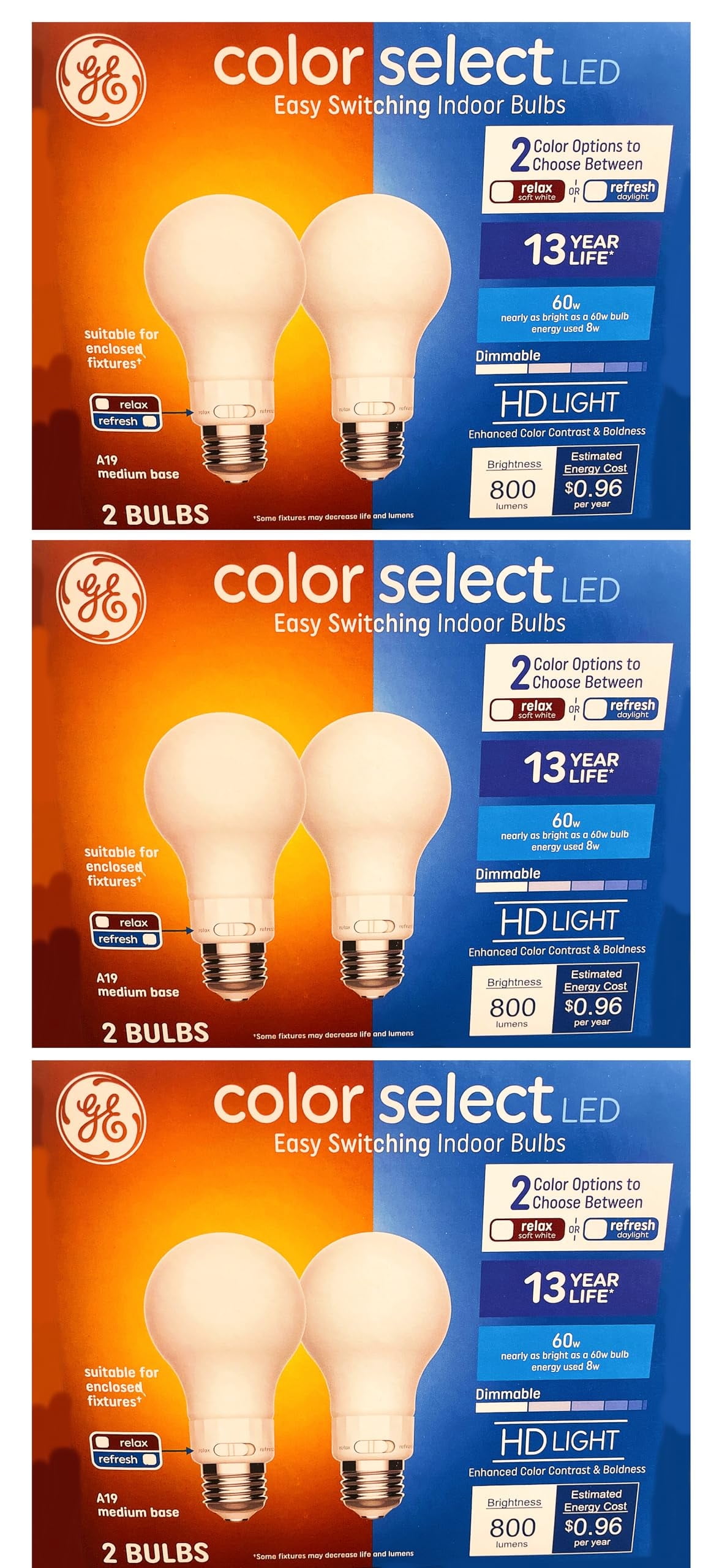 GE (case of 6 Bulbs) Color Select LED Indoor LED Light Bulbs, A19 ...