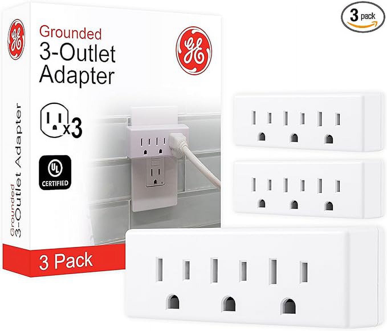 GE home electrical GE 3-Outlet Extender Wall Tap, 3 Pack, Grounded ...