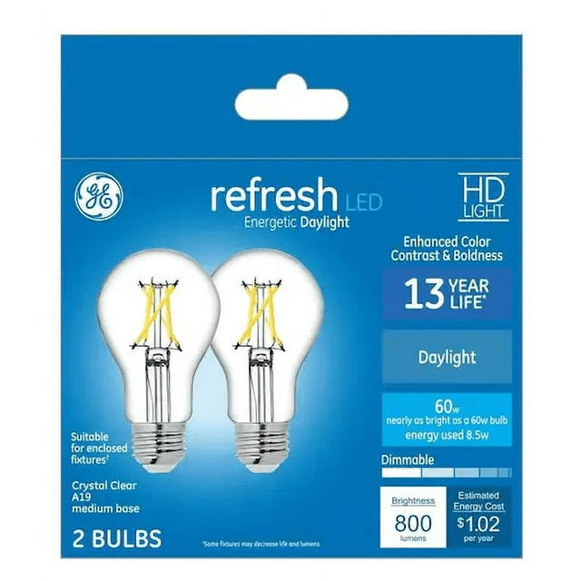 GE refresh LED 60 watt equivalent A19 Energetic Daylight Dimmable Light ...