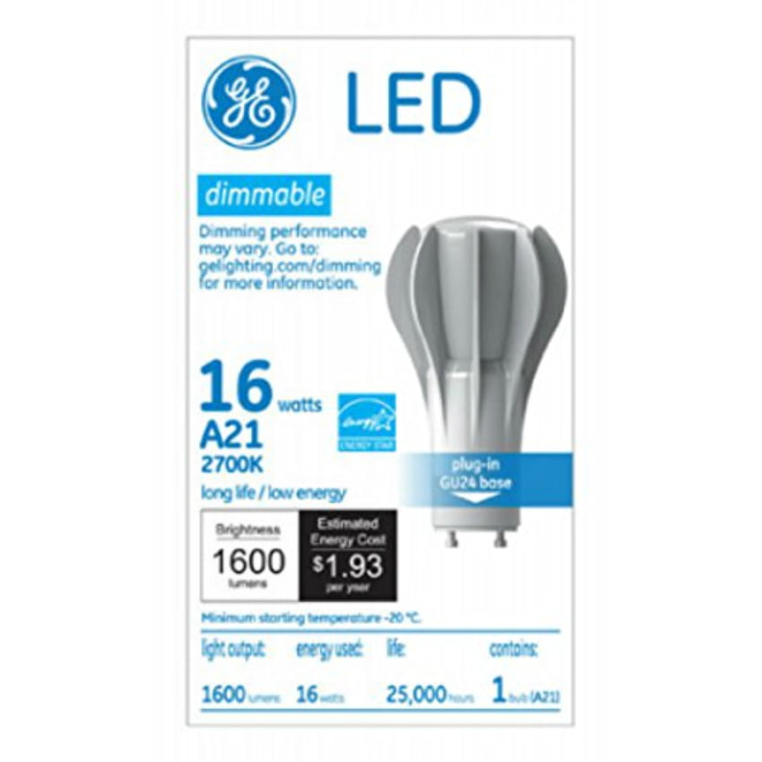 GE® 92498 Dimmable GU24 Base A21 Shape LED Light Bulb, White, 16W ...